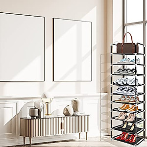 ERONE Tall Shoe Rack 10 Tiers Narrow Shoe Storage Rack 20 Pairs Shoes and Boots Shoe Shelf Organizer Black Metal Space Saving Slim Shoe Tower Cabinet for Closet Entryway