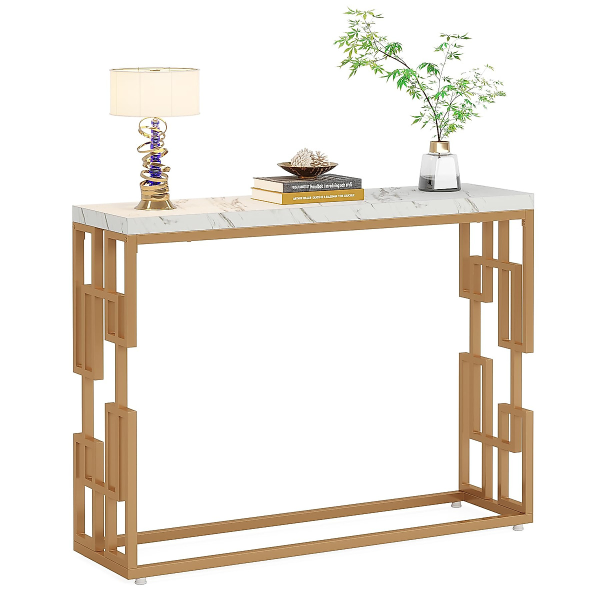 Tribesigns Gold Console Table, Modern 42.5" Sofa Tables Entryway Hallway Foyer Table, White Faux Marble Tabletop Sofa Table Behind Couch with Gold Metal Legs for Living Room, Easy Assembly
