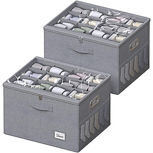 2 Pack Shoe Organizer for Closet Large Shoe Box Storage Containers with Clear Window Space Saving Shoe Bin with Foldable Bottom Support Adjustable Dividers Fits 32 Pairs (Grey, (19.7x15.7x13inch) x2)