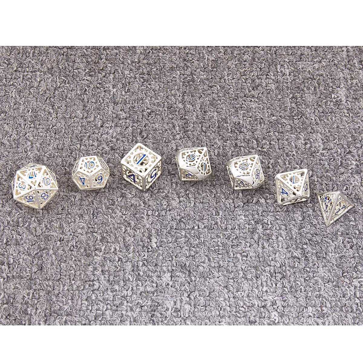 Metal DND Gifts Game Dice 7Pcs Set Hollow and Black Velvet Bag for Dungeons and Dragons RPG MTG Table Games D&D Pathfinder Shadowrun and Math Teaching