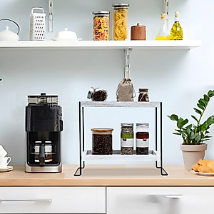 LETUBUYU 2- Tier Bathroom Counter Organizer, Standing Vanity Counter Rack Cosmetic Holder, Countertop Storage Shelf Cosmetic Organizer Holder,Kitchen Spice Rack Basket Counter Shelf (Rustic Gray)