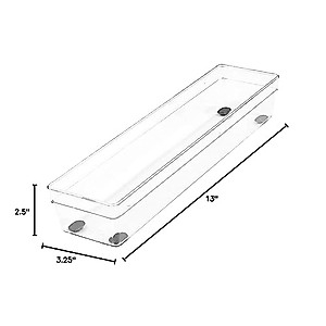 Glad Plastic Drawer Storage Tray – Heavy Duty Organizer Bin for Home, Kitchen, Bath, Bedroom, Office | Non-Slip Feet, 13" x 3", Clear