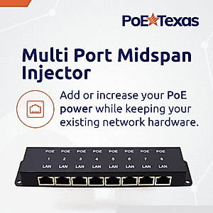 PoE Texas 8 Port PoE Injector - 10/100 Passive Power Over Ethernet 48v Power Supply - 48 Volt 60 Watt AC to DC Power Supply