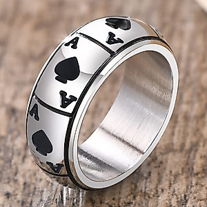 Jude Jewelers 8mm Stainless Steel Back Ace Spade Poker Wedding Games Promise Statement Cocktail Party Biker Ring (Silver, 9)