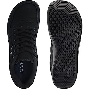 WHITIN Wide Toe Box Barefoot Sneakers for Men Canvas Minimalist Minimus Zero Drop Sole Shoes Size 11 Width 11W Walking Outdoor Training All Black 45