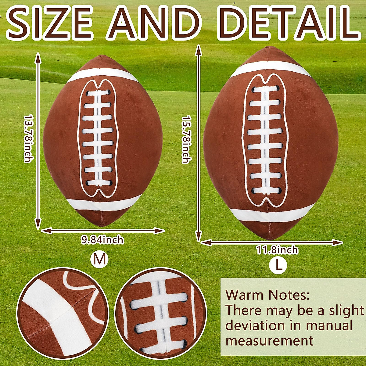 Bencailor 2 Pcs Christmas Football Pillows Soft Fluffy Stuffed Football Plush Pillow Football Shaped Sports Pillows for Room Bedroom Decorations Birthday Party Decor(9.84 x 13.78 Inch)
