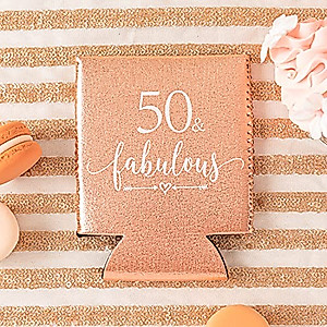 Crisky 50th Birthday Can Cooler for Women 50th Birthday Decorations Rose Gold Can Berverage Beer Sleeve Party Favor, Insulated Can Coolies 50th Birthday Gift Idea for Her 12 Pack