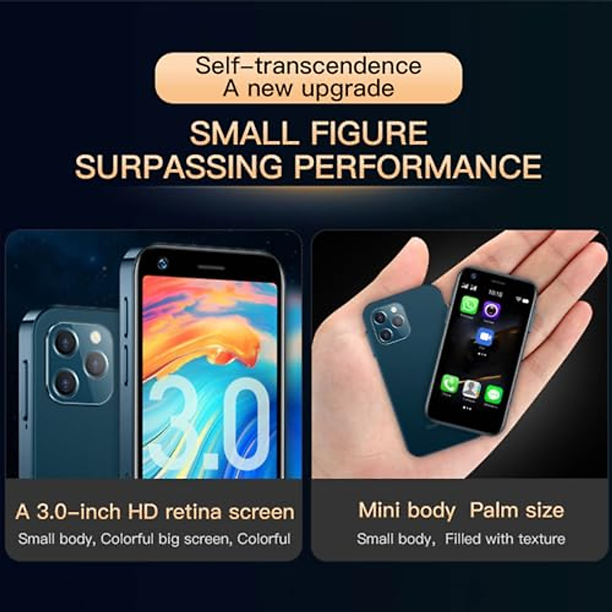 Airshi Small Mobile Phones Dual Card Dual Standby 5MP Front 13MP Rear Camera 4G Mini Phone 2000mAh for Home (Black)