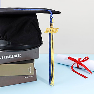 2025 Graduation Tassel 1PC,Graduation Cap Tassels Charm for 2025 Grads,2025 Tassel with 2025 Year Gold Date Charms for Graduate Parties Ceremonies Souvenir,Graduation Hat Decoration 9'' Blue Gold