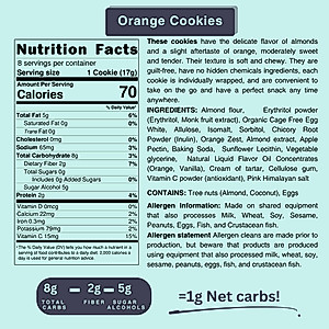 Orange Cookies, Sugar Free, Gluten Free, Dairy Free, Low Fat, Keto, Flèche Healthy Treats, 4.85Oz (Pack of 1)