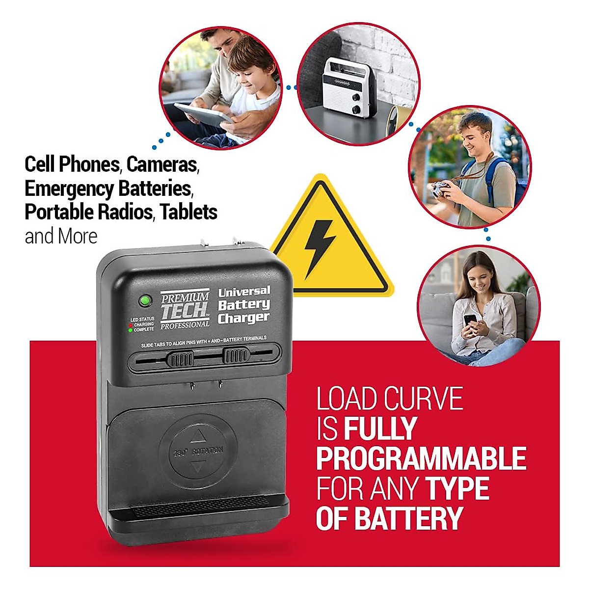 Vidpro PT-UNV Universal Li-Ion Battery Charger - Adjustable Programmable Travel Friendly Charger with Overcharge Protection and Automatic Polarity Detection Compatible with Most Battery Types
