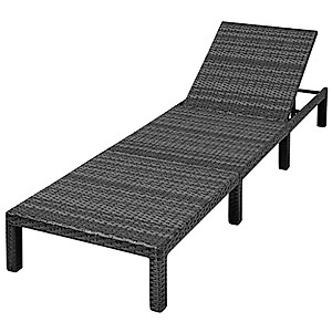 KCCLVER Sun Lounger with Cushion Poly Rattan Black,Relax in Comfort: Adjustable Rattan Sun Lounger with Washable Cushion Cover Outdoor Furniture, Sun Loungers