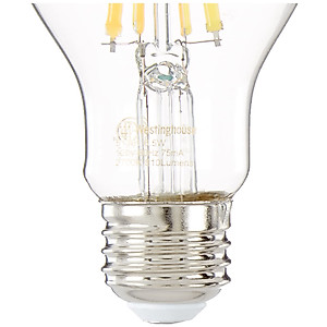 Westinghouse 5136100 6.5 Watt (60 Watt Equivalent) A19 Dimmable Clear Filament LED Light Bulb, Medium Base, 2 Pack