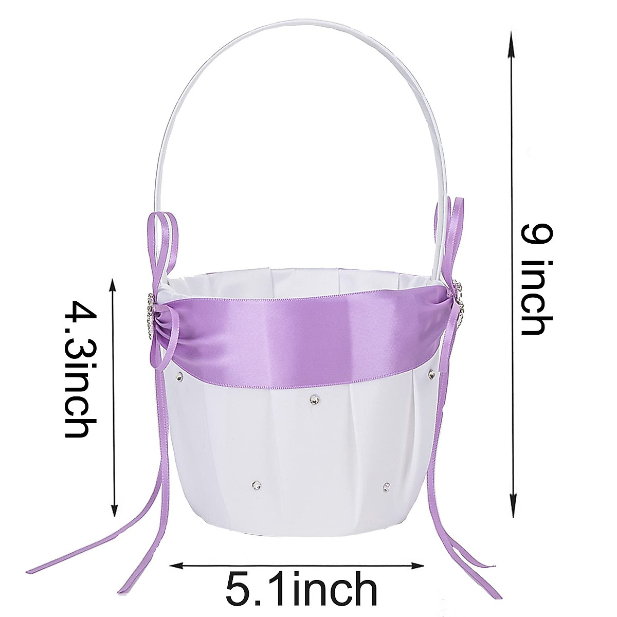 ARKSU 5pcs Wedding Sets Flower Girl Basket + Ring Bearer Pillow + Guest Book with Pen + Pen Set Holder + Bride Garter, Double Heart Rhinestone Decor for Rustic Bridal Shower-Lavender