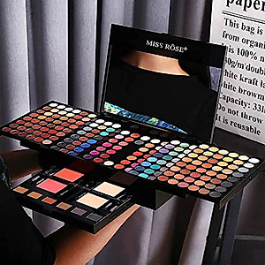 UNIFULL 190 Colors Makeup Pallet,Professional Makeup Kit for Women Full Kit,All in One Makeup Sets for Women&Beginner,include Eyeshadow,Lipstick,Compact Powder,Eyeliner,Glitter Powder,Concealer,makeup brush（004-Black）