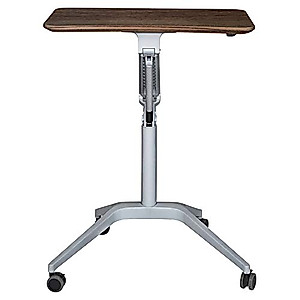 Contemporary Workpad Height Adjustable Laptop Cart Desk with Pneumatic Mechanism, Mobile Tilt, Locking Castors, Ergonomic Curved Desktop, for Office, College, 19 x 28 in. Walnut Top