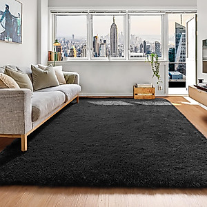 ONASAR Machine Washable Black Area Rug for Bedroom Living Room, 4x6 Fluffy Modern Indoor Bedside Floor Rugs, Ultra Soft Plush Carpet for Nursery Kids Teen Dorm Home Office Decor Aesthetic