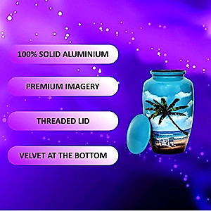 HLC URNS – Beach Blue Cremation Urn for Human Ashes - Adult Funeral Urn Handcrafted - Affordable Urn for Ashes (Adult (200 lbs) – 10.5 x 6 “, Cremation Urn)