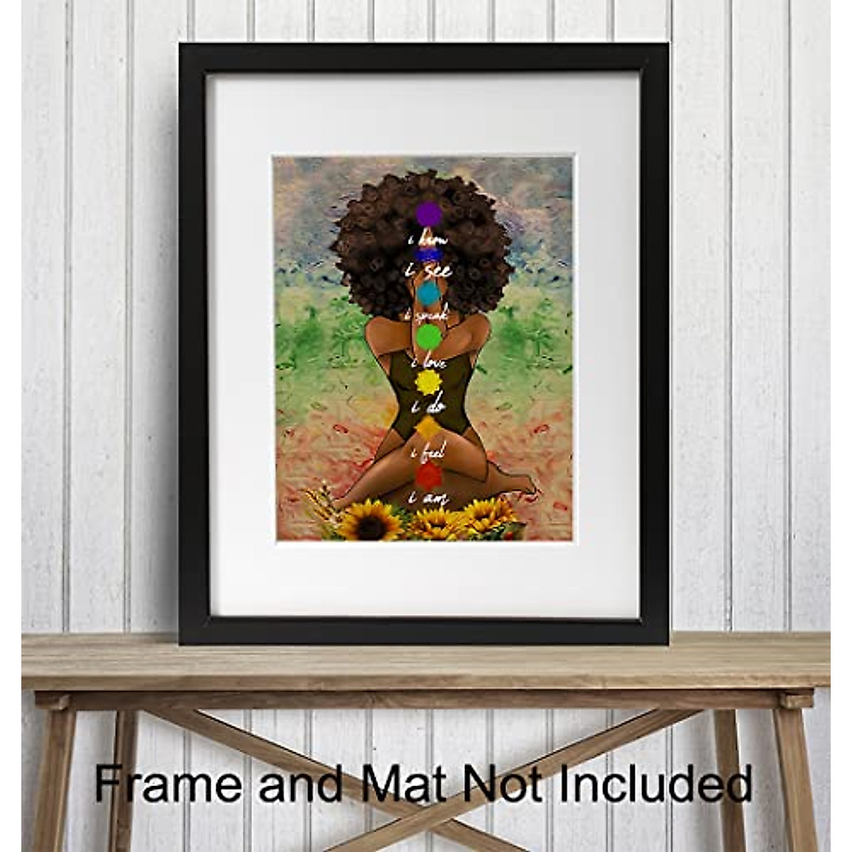 Black Art for African American Women - Boho Positive Affirmations Zen Meditation Decor - Inspirational Afro Yoga Wall Art - New Age Hippie Chakra Room Decor - Personal Growth Uplifting Spiritual Gifts