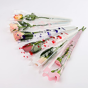 Aylmrice Clear Flower Bouquet Sleeve Flower Wrapping Plastic Paper Floral Arrangement Supplies Wrap Bags Single Rose Packaging Bags for Party Feastival Wedding Valentine's Day 100 Counts White love