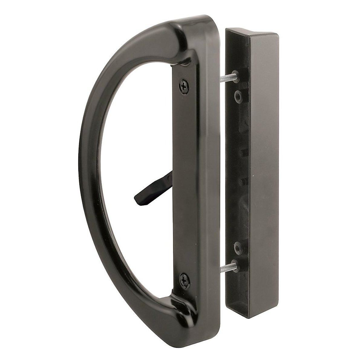 Prime-Line C 1224 Sliding Patio Door Handle Set - Replace Old or Damaged Door Handles Quickly and Easily – Black Diecast, Mortise Style, Non-Keyed, Fits 3-15/16” Hole Spacing (1 Set)