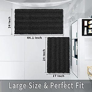 Yimobra Luxury Chenille Shaggy Bathroom Rug Set, 2 Pack Soft Fluffy Plush Bath Mat, Extra Thick, Non-Slip, Water Absorbent, Machine Washable, Bath Mats for Bathroom (Black, 20" x 32"+17" x 24")
