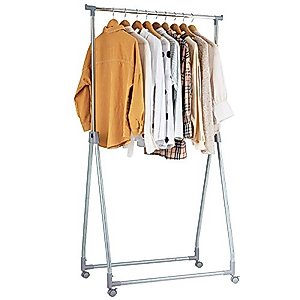 Tangkula Extendable Garment Rack, Heavy Duty Foldable Clothes Rack with Adjustable Hanging Rod, Rolling Clothes Hanger for Home Office (Silver)