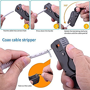 Gaobige Coax Cable Crimper Kit Tool for rg6 rg59 Coaxial Compression Tool Fitting Wire Stripper with Gaobige 10pcs F Compression connectors - Grey