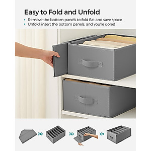 SONGMICS Set of 2 Large Size Wardrobe Clothes Organizers, 6-Compartment Foldable Drawer Organizers with Handles, 16.5 x 11.8 x 6.7 Inches, for Pants, Sweaters, Jeans, Dove Gray URUS009G02