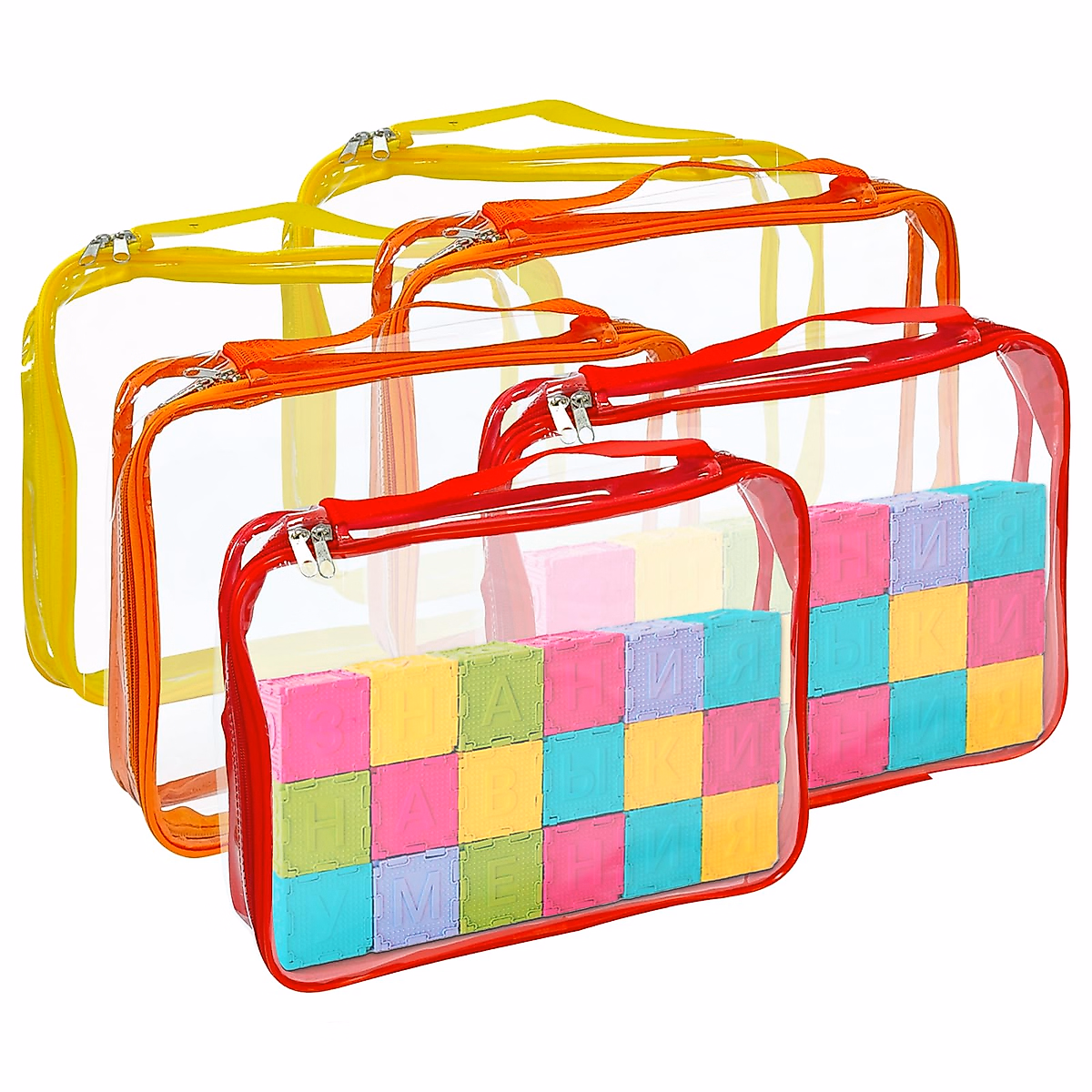 6 Packs Toy Storage Bags,Clear Pvc Zippered Puzzles Organizing Bags,Travel Waterproof Organizer Toy Bags for Puzzles,Toys,Book,Board Games,Building Blocks,Small Toys,Toiletries(yellow&blue&green)