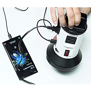 Bell+Howell Spin Power Strip Tower Surge Protector S/4-4 Outlets, 6 USB Ports, 40" Retractable Cord, 360° Rotation | Electric Charging Station with Built-in Phone Tablet Holder | USB Outlet Extender