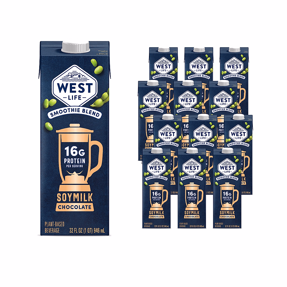 West Life Smoothie Blend Soy Milk, Chocolate, 16g of Protein, Vegan Dairy Alternative, Lactose-Free, 32oz (Pack of 12)