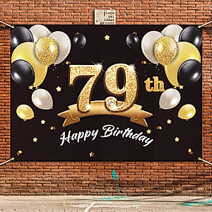 PAKBOOM Happy 79th Birthday Banner Backdrop - 79 Birthday Party Decorations Supplies for Men - Black Gold 4 x 6ft