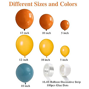 Beaumode Boho Fall Balloon Garland Arch Kit Slate Blue Orange Balloons for Baby Shower Bridal Shower Birthday Wedding Thanksgiving Party Decorations (Dusty Blue Orange Mustard)