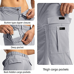 Pinkbomb Men's Hiking Cargo Pants with 7 Pockets Slim Fit Stretch Joggers Golf Cargo Work Pants for Men (Light Grey, M)