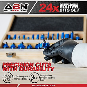 ABN Tungsten Carbide Router Bit Set - 24 Piece Router Set 1/4in Shanks - for Beginners to Commercial Users