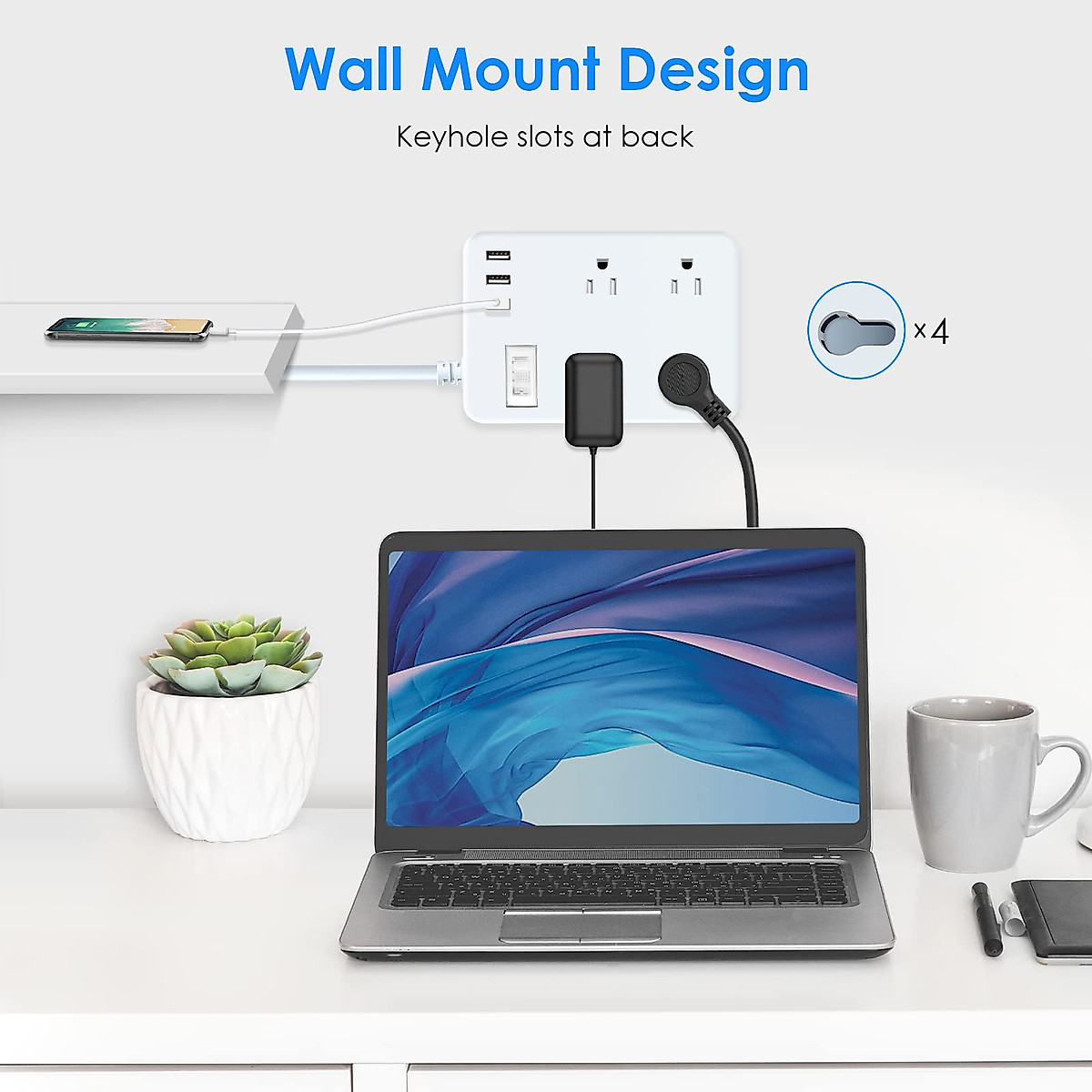 Outdoor Power Strip Weatherproof,Waterproof Outdoor Surge Protector with 4 Outlets,3 USB,6ft Cable with Flat Plug,1700 Joules Outdoor USB Plug for Kitchen Bathroom Barbecue Garden Camping