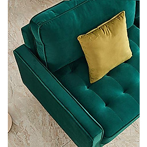 Rhomtree Mid Century Sofa Velvet Fabric Upholster Couch 71” Modern Sectional Futon Bench Loveseat Living Room Sofa with 2 Throw Pillows (Green)