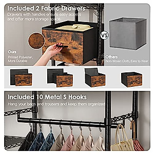 Memobarco Clothing-Rack, Heavy Duty Rolling Clothes-Rack, 4 Tiers Wire Shelving Garment Rack with 3 Hanging Rods & 2 Storage Drawers, Freestanding Portable Closet Wardrobe Clothes Organizer, Black