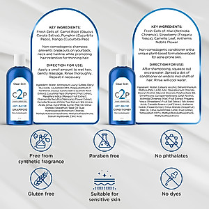 Non-Comedogenic Hair Conditioner for Blemish Free Skin by Clear 2 Perfection with Fresh Cells Strawberry and Kiwi Suspensions. Hair Conditioner for Acne. Made in USA