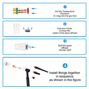 RX WELD 57PCS TIG Welding Torch Stubby Gas Lens #12 Pyrex Glass Cup Kit For WP-17/18/26