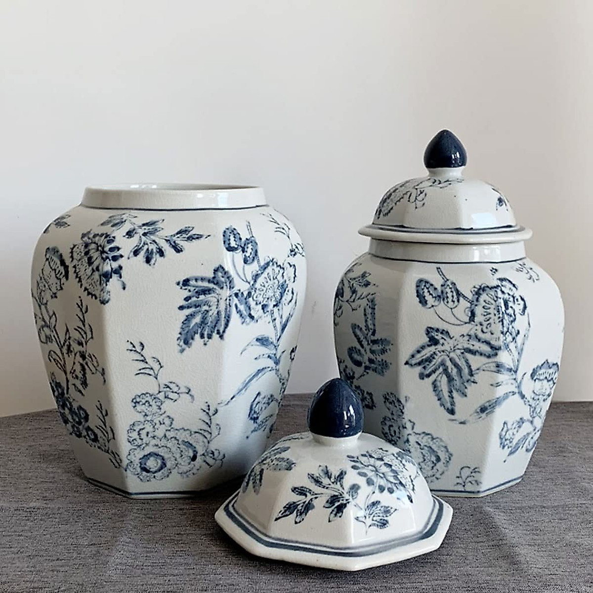 Blue and White Hand Painted Pattern Ceramic Ginger Jar with Lid Storage Decorative Jar for Home Decor (Size : Small)