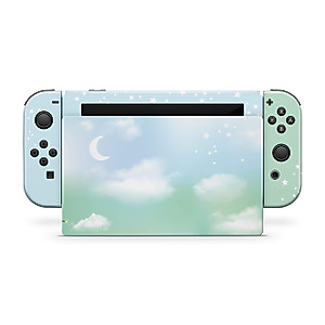 Tacky design Clouds Skin Compatible with Nintendo Switch Skin Decal, Pastel Green Sky Moon Skin Compatible with Nintendo Switch Skin, Vinyl 3m Sticker, Full wrap Cover