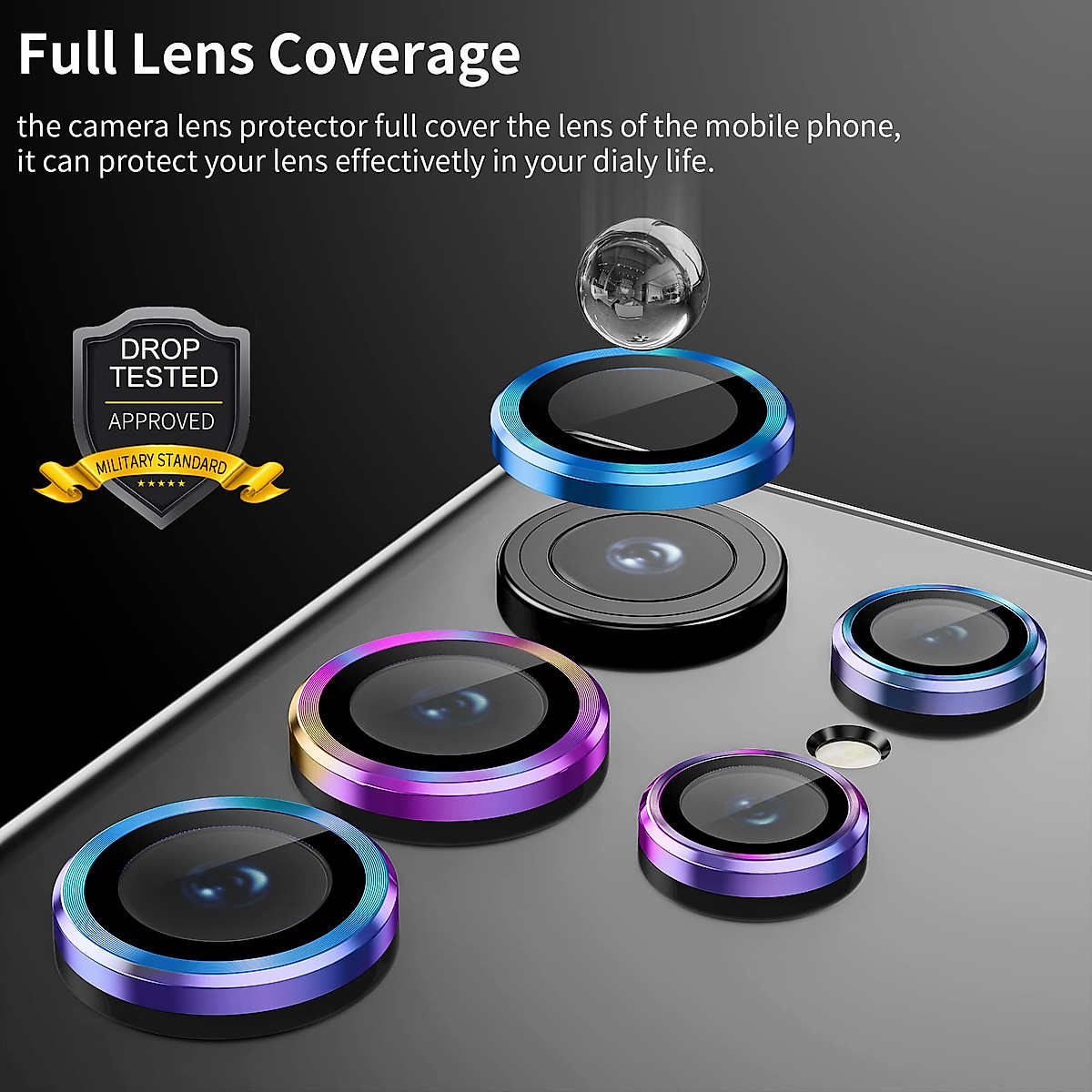 Hoerrye Camera Lens Protector for Samsung Galaxy S22 Ultra, Scratch-Proof, Drop-Proof Alloy Phone Screen Camera Cover Protection for 6.8'' Accessories - Black