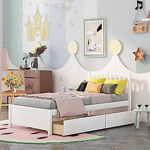 Harper & Bright Designs Twin Bed Frame with Drawers, Wooden, White