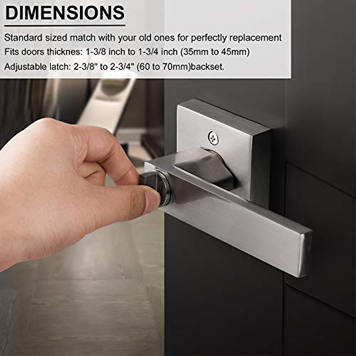 Knobonly 6 Pack Square Privacy Door Handle Keyless Lockset Brushed Nickel Bedroom Bathroom Interior Door Lever Locked Inside with Turn-Button