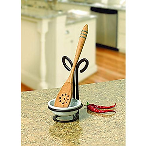 Spectrum Leaf Spoon Rest With Ceramic Dish Upright Utensil Holder for Stovetop Organization, Modern Vertical, Nature-Inspired Kitchen Décor, Bronze