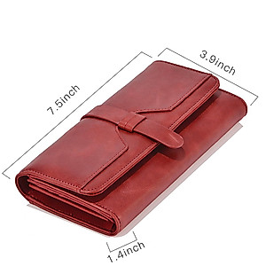 EASTNIGHTS RFID Wallets for Women Clutch Wallet Leather Trifold Wallet Credit Card Slot (wine red)