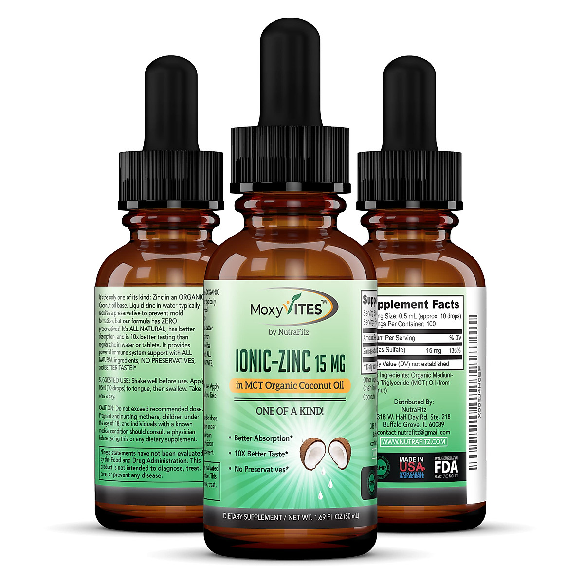 Organic Zinc Supplements for Kids, Adults - Zinc Sulfate - Liquid Zinc Supplement - Pure Ionic Zinc Drops in Coconut Oil for Immune Support, Skin - NO Preservatives & Great Taste - 100 Vegan Servings