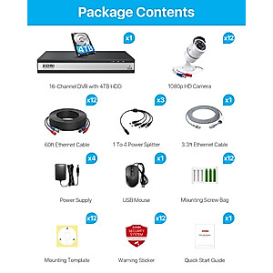 ZOSI H.265+ 1080p 16 Channel Home Security Camera System, 16CH DVR with AI Human Vehicle Detect, 12 x 1080p Surveillance Camera Outdoor, 120ft Night Vision, 105°Wide Angle, Remote Access, 4TB HDD